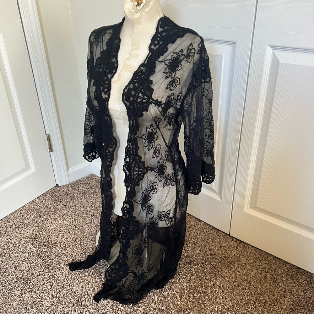 Black Lace Boho Duster Kimono Flowy Festival Overlay … - Gem